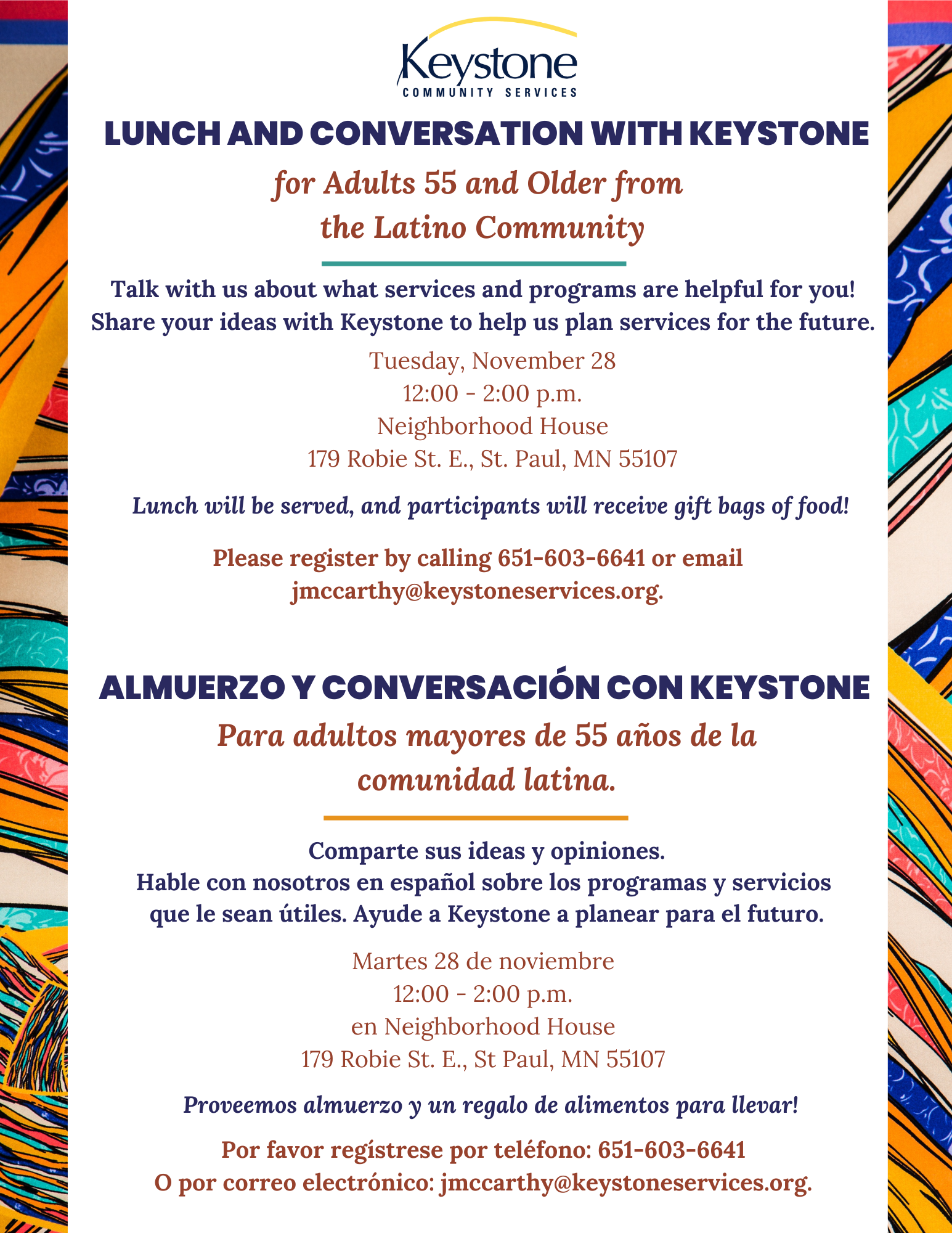 Lunch and Conversation with Keystone Community Services: for Adults 55 and Older from the Latino ...